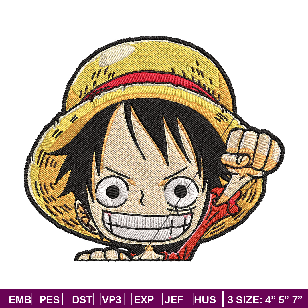 Luffy Chibi Embroidery Design, One piece Embroidery, Embroid | Inspire ...