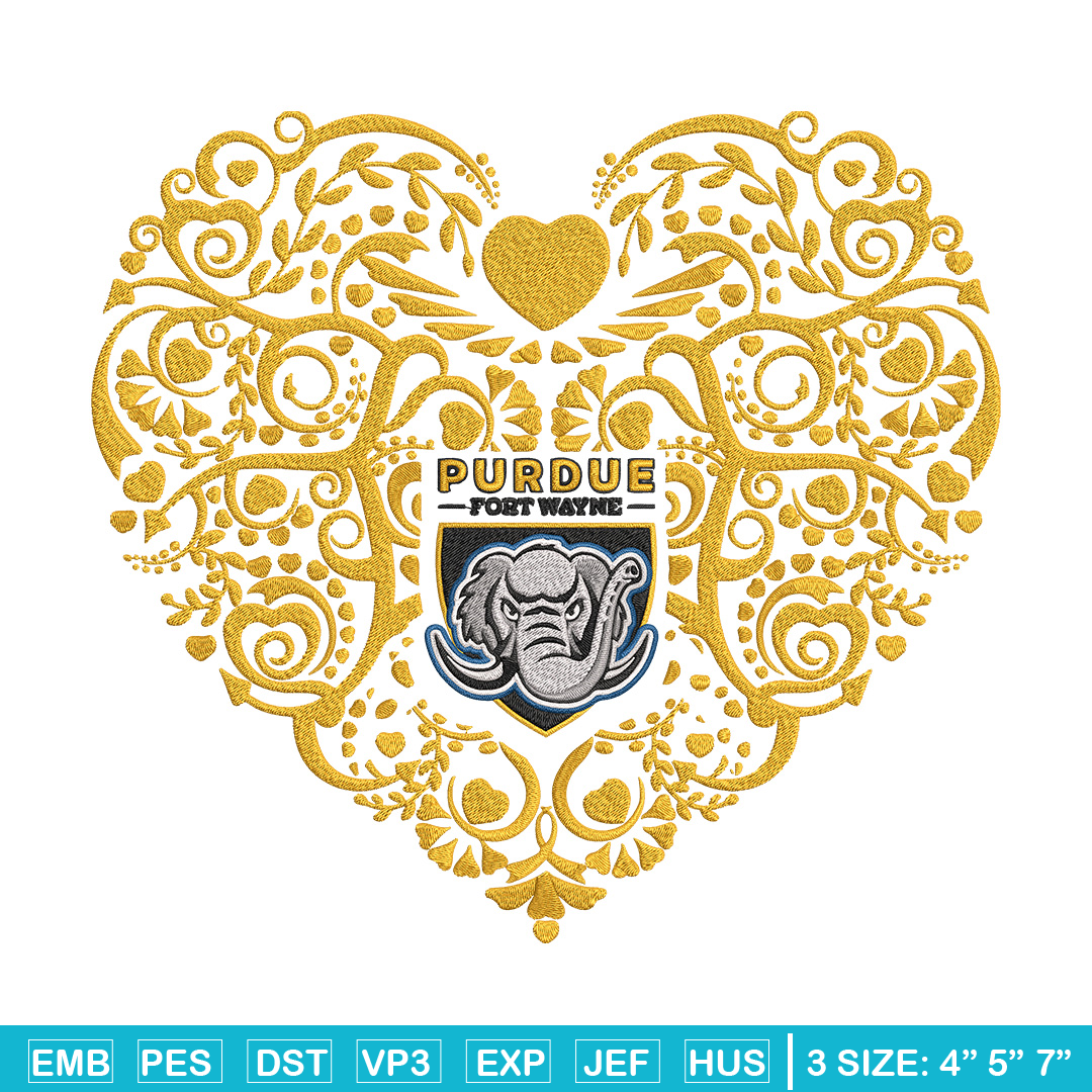 Purdue Fort Wayne heart embroidery design, NCAA embroidery,S | Inspire ...