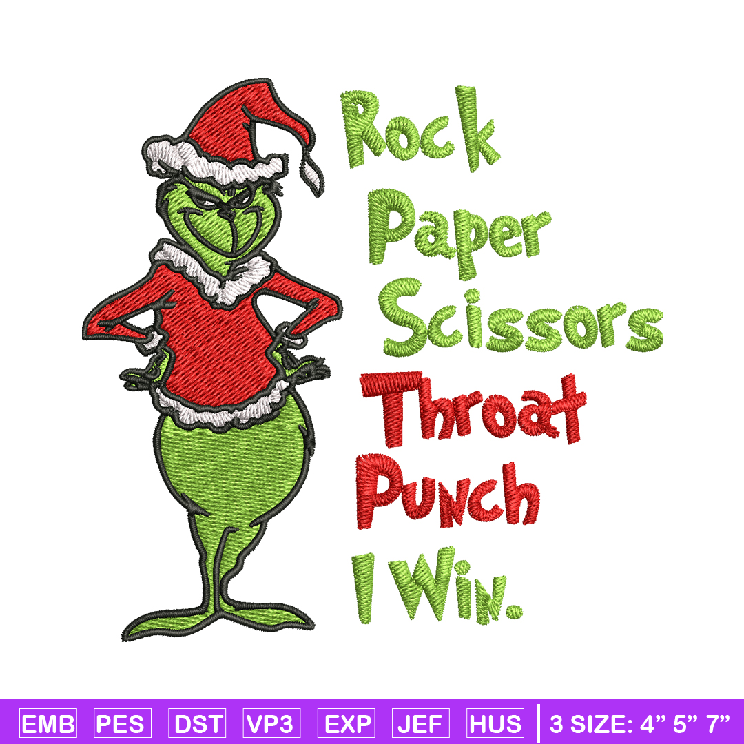 Rock Paper Scissors Throat Punch Grinch Embroidery design, G | Inspire ...
