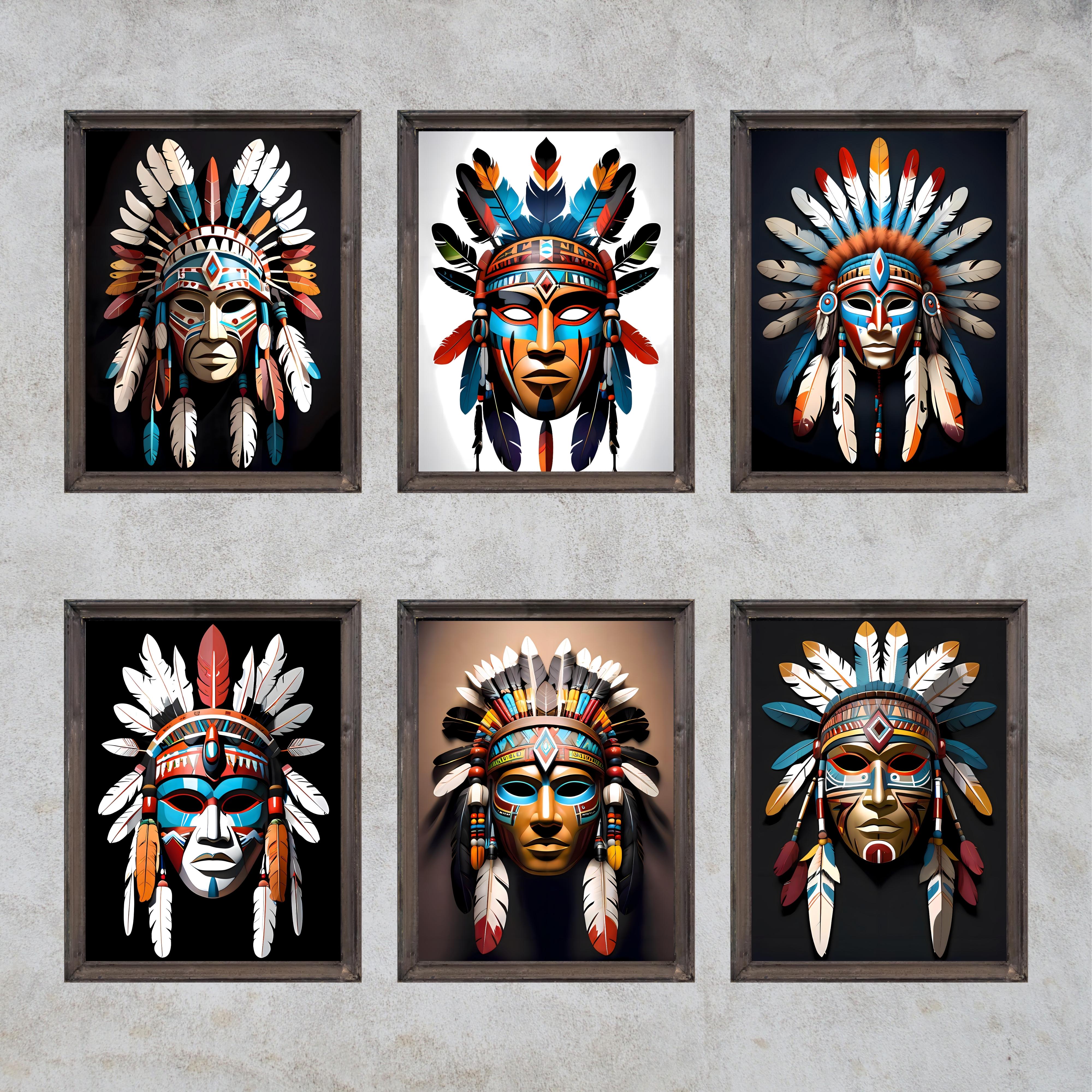Set of 6 Native American Mask Printable Wall Art: Ethnic and | Inspire ...