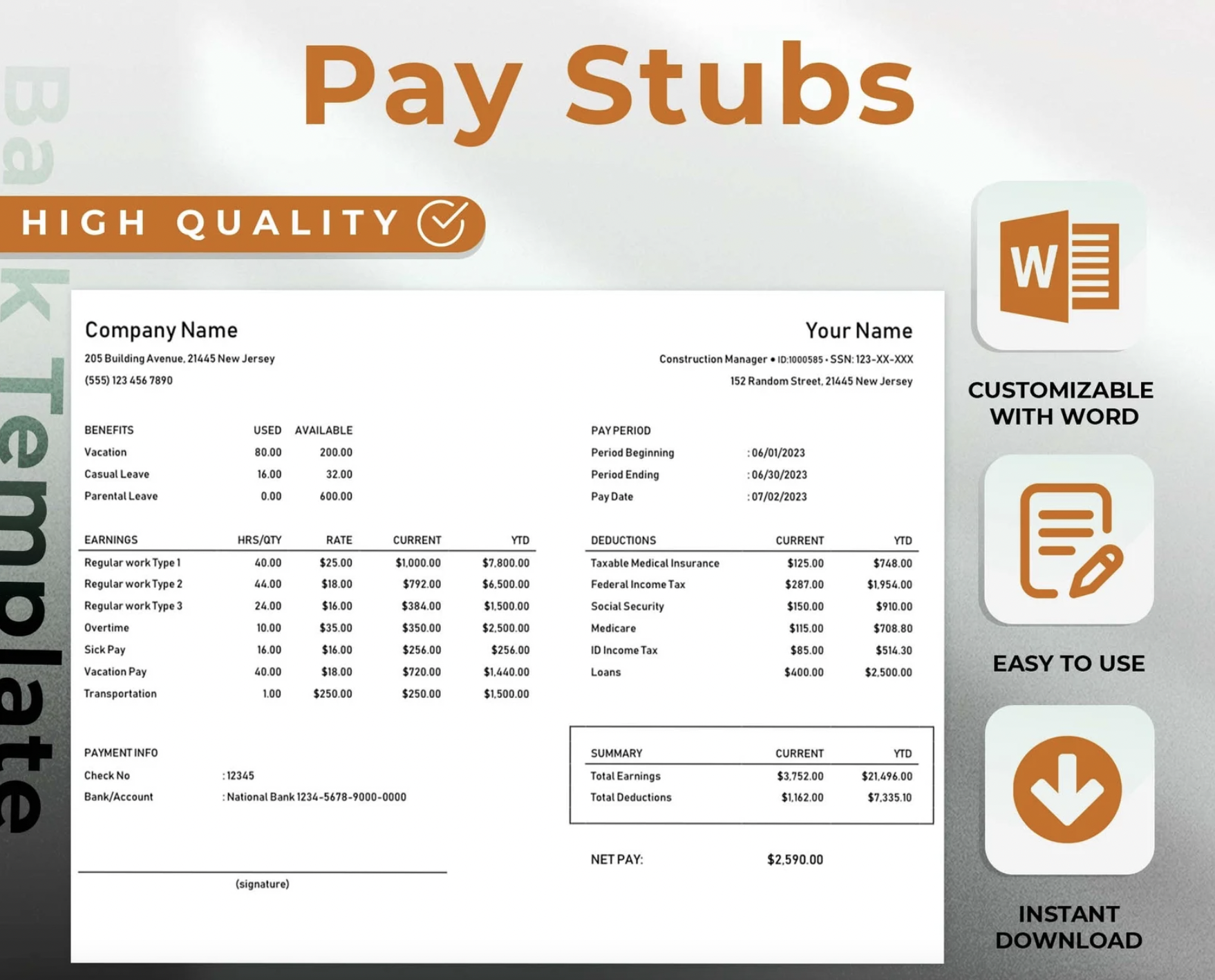 Editable Paystub Earnings Statement - Inspire Uplift