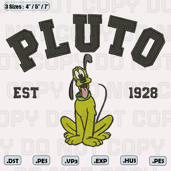 Pluto Est 1928 Embroidery Designs, Disney Embroidery Designs - Inspire Uplift