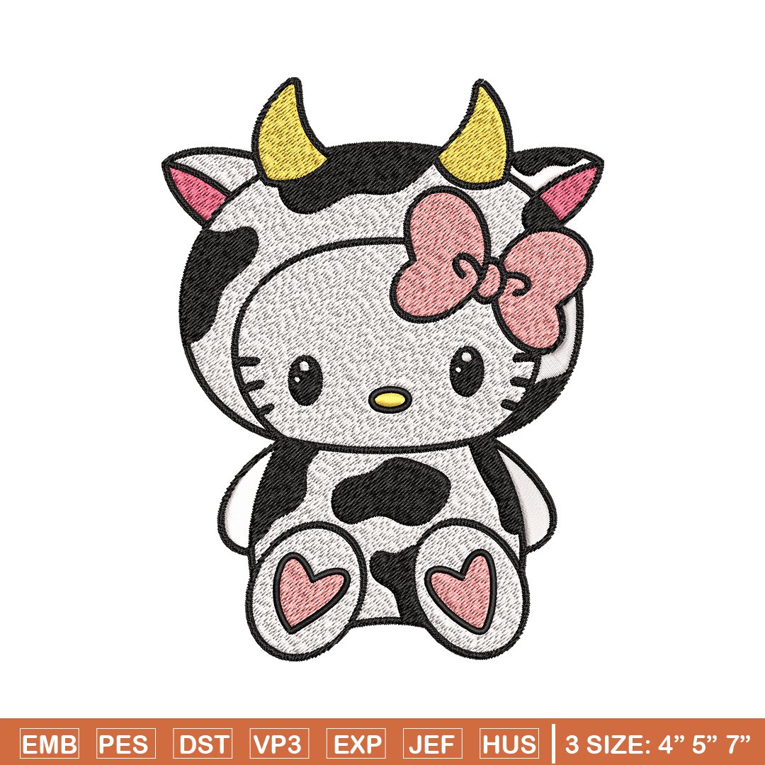 Cow Hello Kitty Embroidery design, Cow Hello Kitty Embroider | Inspire ...