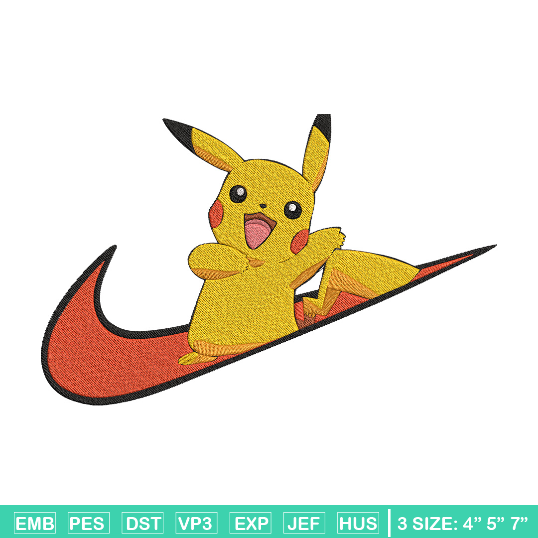 Pikachu x nike Embroidery Design, Pokemon Embroidery, Embroi - Inspire ...