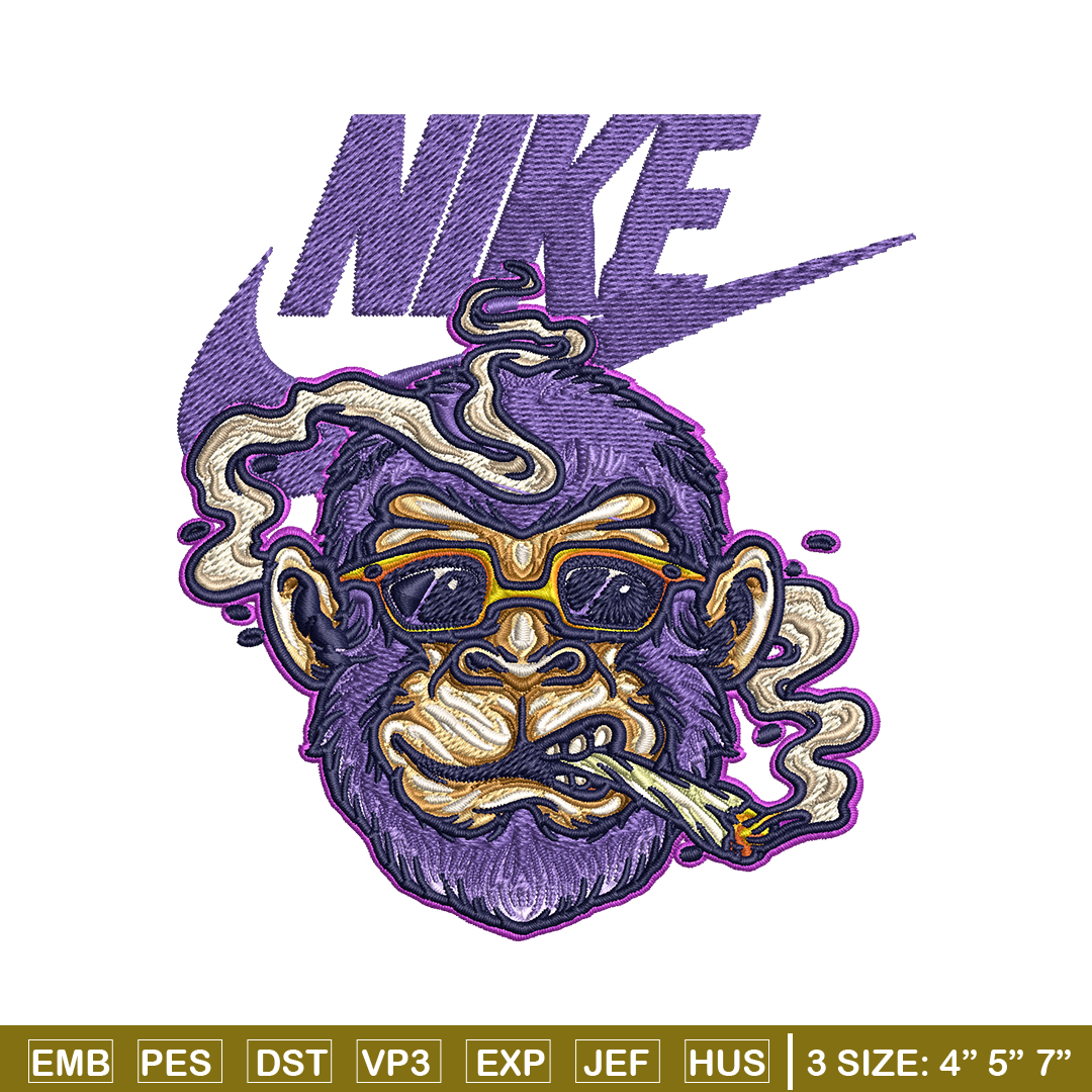 Monkey head smoking Nike Embroidery design, Monkey Embroider | Inspire ...