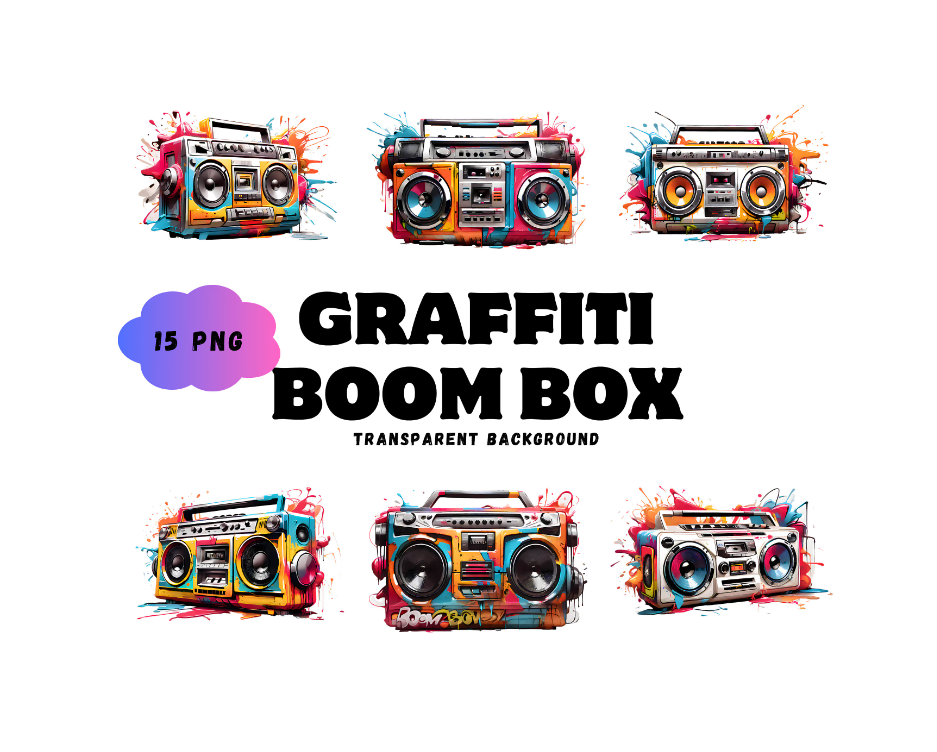 Graffiti Boom Box Digital PNG Clipart Set - Vintage Music Gr | Inspire ...