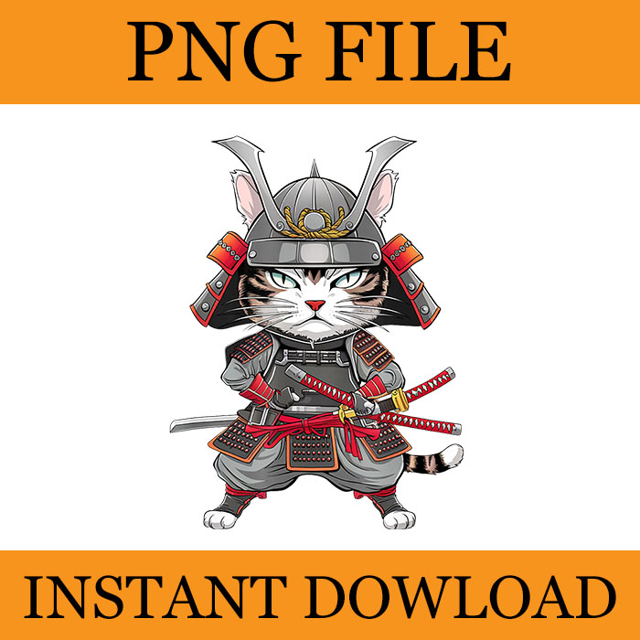 Vintage Japanese Kawaii Cat Samurai PNG | Inspire Uplift
