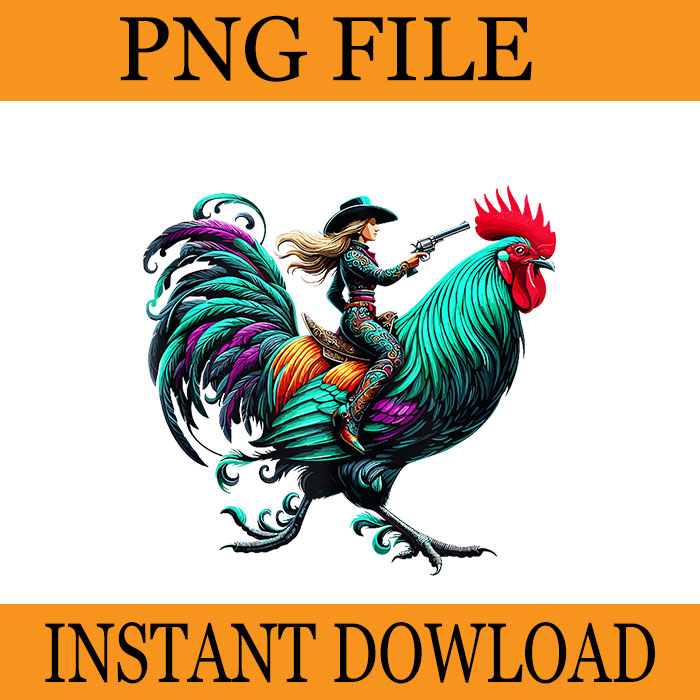Cowgirl Riding Chicken PNG | Inspire Uplift