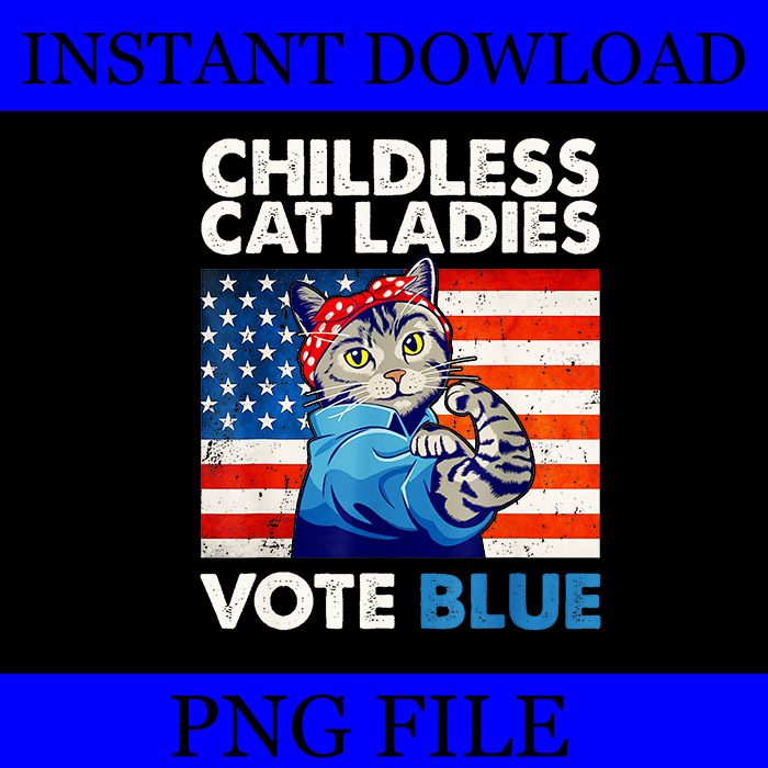 Childless Cat Ladies Vote Blue Vintage Cat Usa Flag PNG | Inspire Uplift