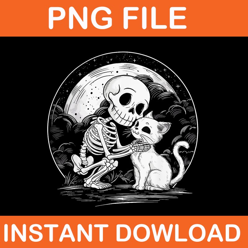 Skeleton Cat Skull Kitty Cute Goth Halloween PNG | Inspire Uplift