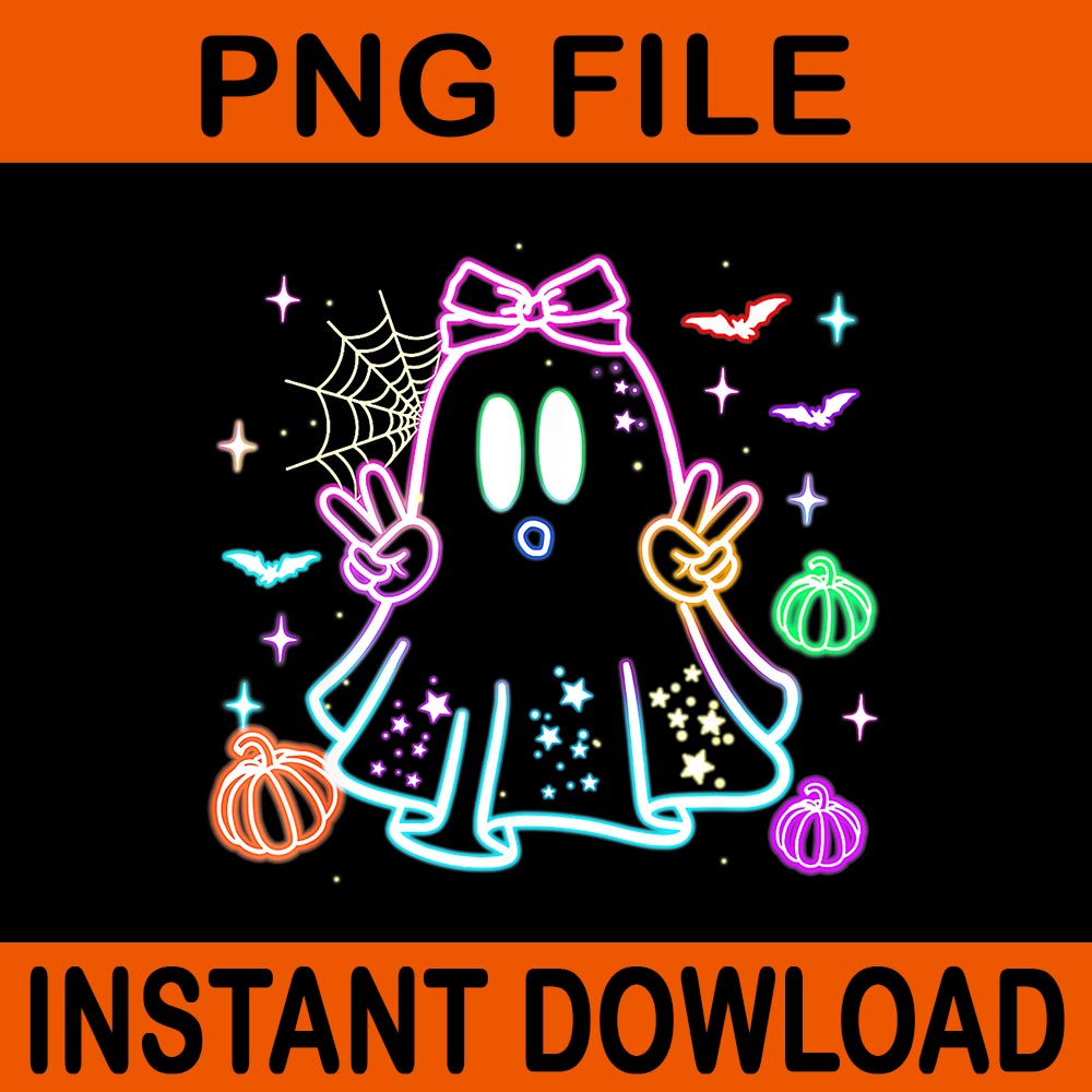 Neon Boo Ghost Halloween Spooky Season PNG | Inspire Uplift