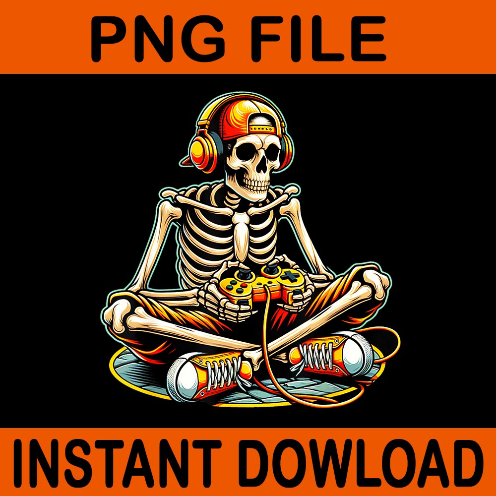 Skeleton Gamer Halloween PNG | Inspire Uplift