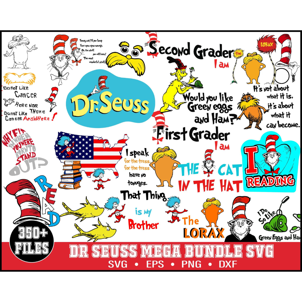 350 Dr Seuss PNG, Dr Seuss SVG,Mega Dr Seuss Bundle Layered | Inspire ...