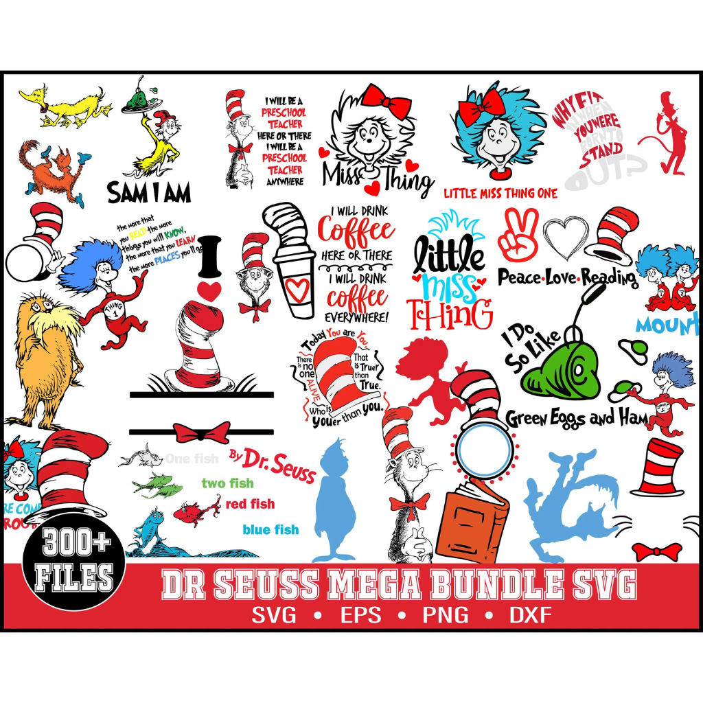 300 Dr Seuss PNG, Dr Seuss SVG,Mega Dr Seuss Bundle Layered | Inspire ...
