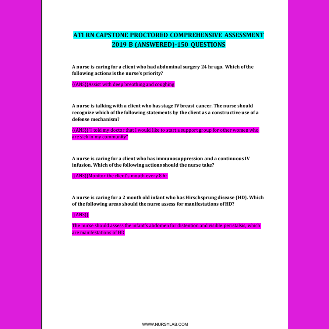 RN ATI Capstone Proctored Comprehensive Assessment 2019 B/ A | Inspire ...