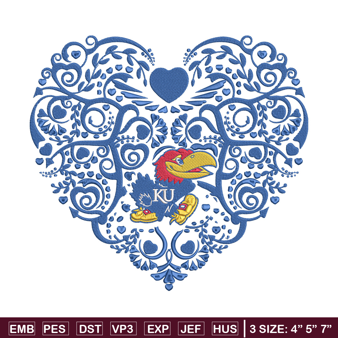 Kansas Jayhawks heart embroidery design, Sport embroidery, l | Inspire ...