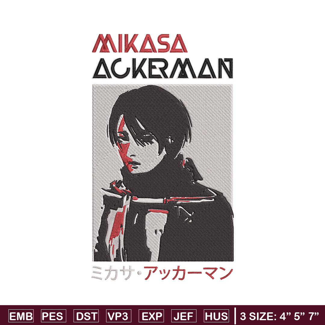 Mikasa Ackerman Embroidery Design, Aot Embroidery, Embroider | Inspire Uplift