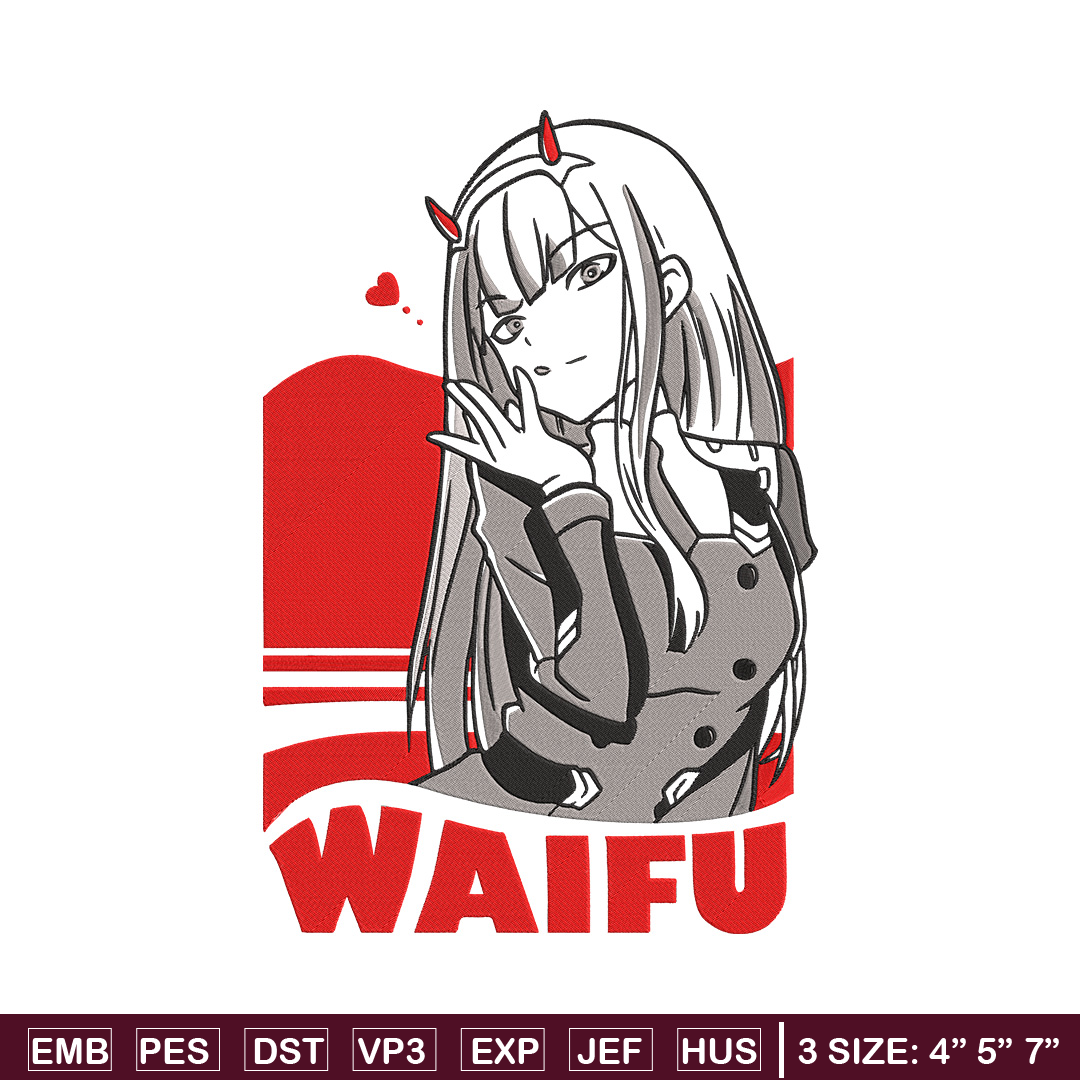 Zero two waifu Embroidery Design, Zero Two Embroidery, Embro | Inspire ...
