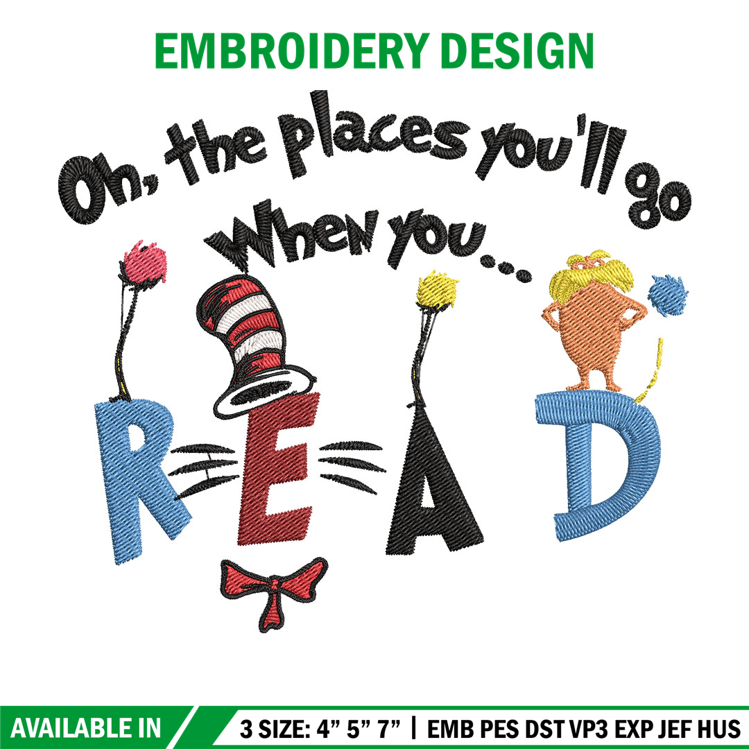 Oh places you'll go when you read Embroidery Design, Dr Seus | Inspire ...