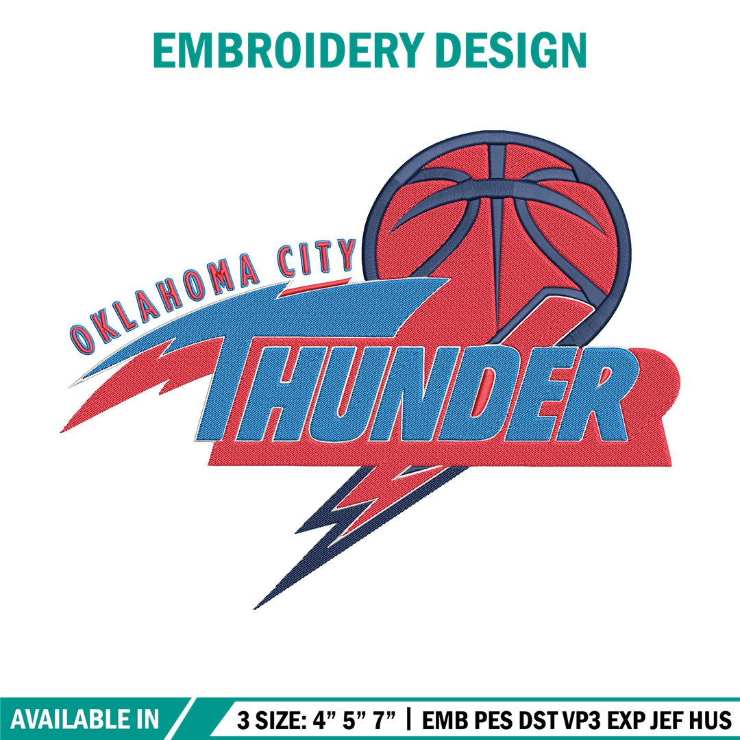 Oklahoma City Thunder logo embroidery design,NBA embroidery, | Inspire ...