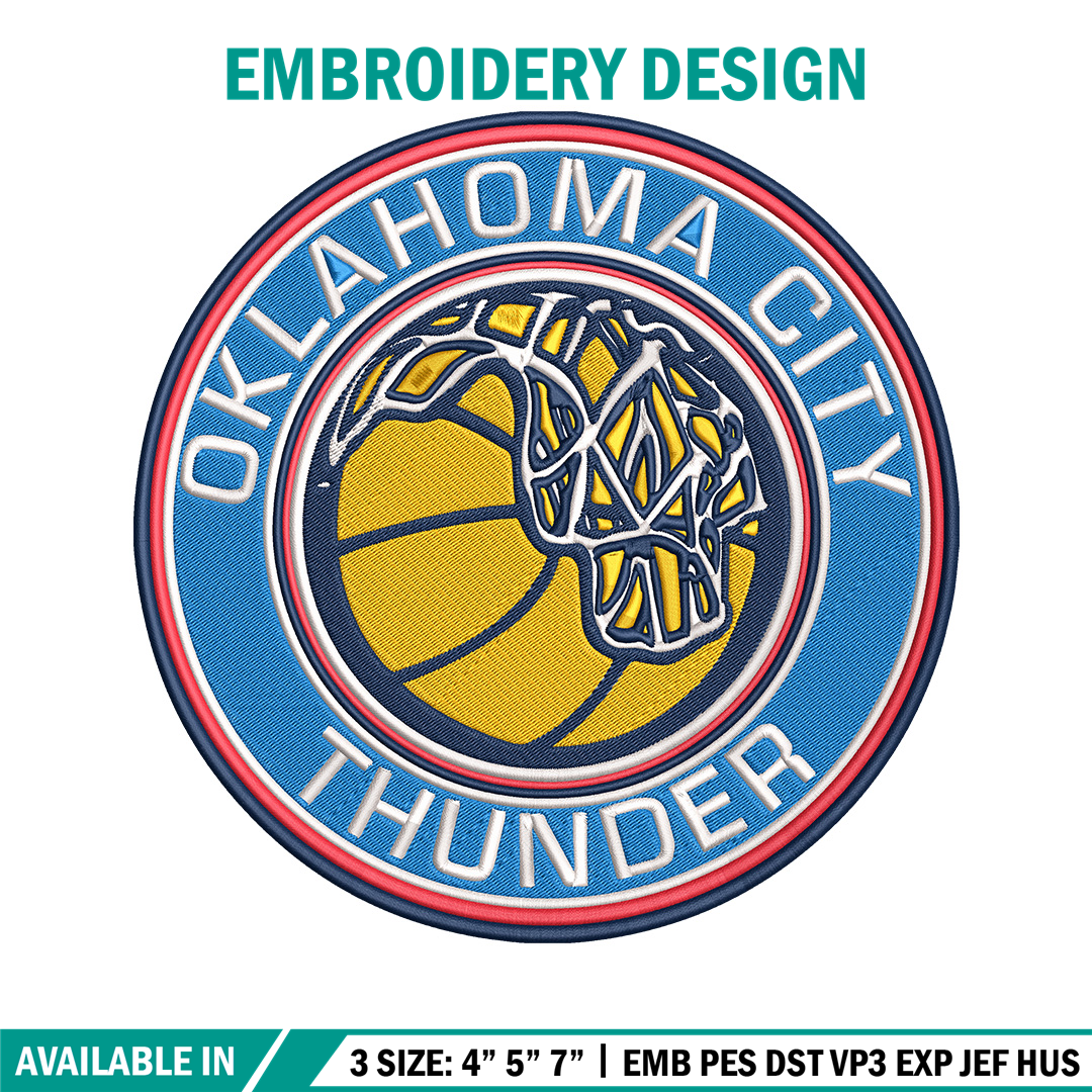 Oklahoma City Thunder logo embroidery design,NBA embroidery, | Inspire ...