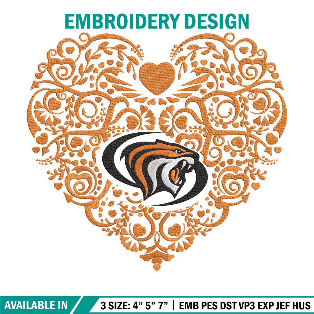 Pacific Tigers heart embroidery design,NCAA embroidery,Sport | Inspire ...