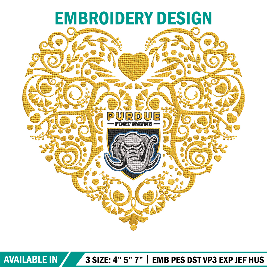 Purdue Fort Wayne heart embroidery design, NCAA embroidery,S | Inspire ...