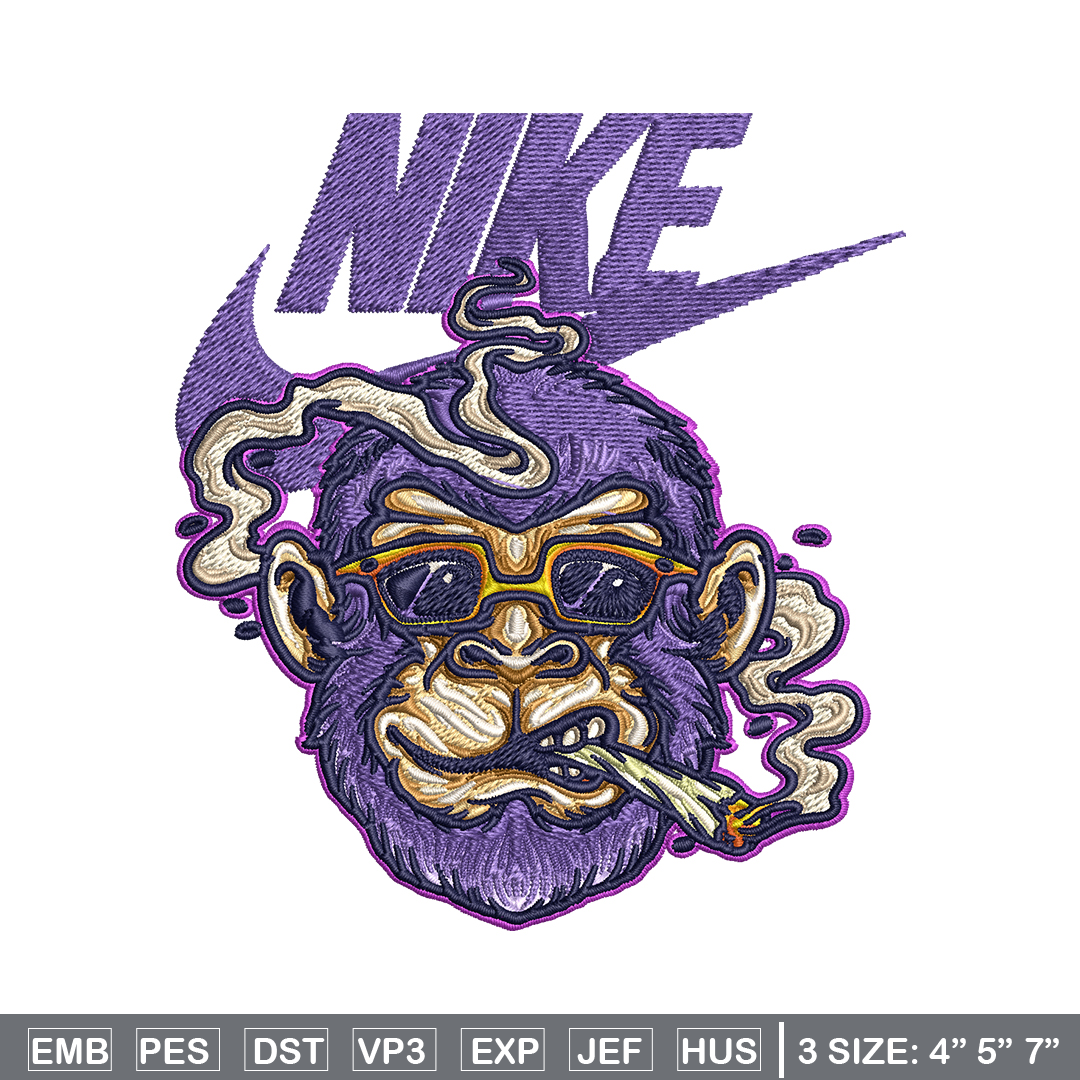 Monkey head smoking Nike Embroidery design, Monkey Embroider | Inspire ...