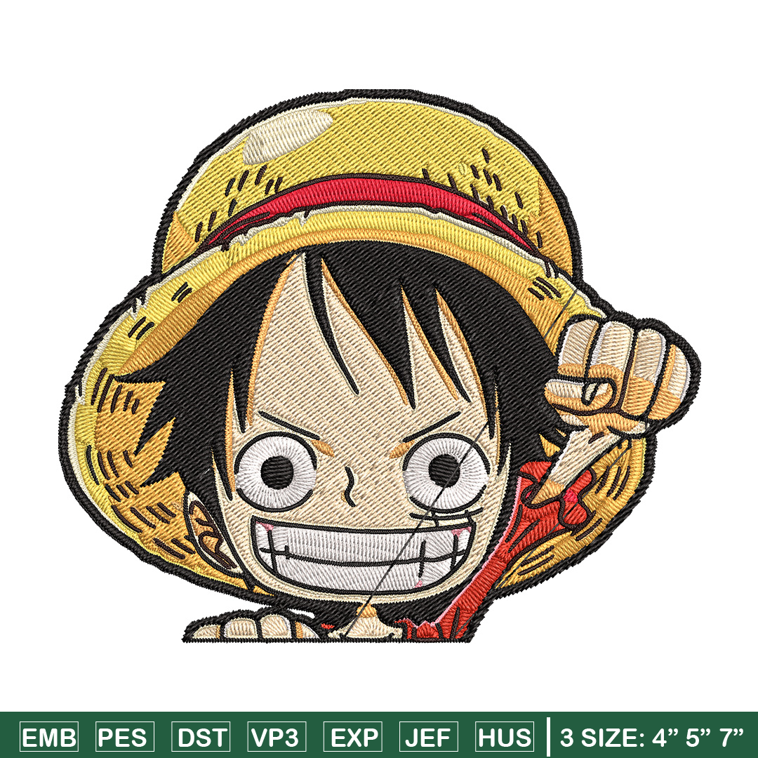 Luffy Chibi Embroidery Design, One piece Embroidery, Embroid | Inspire ...