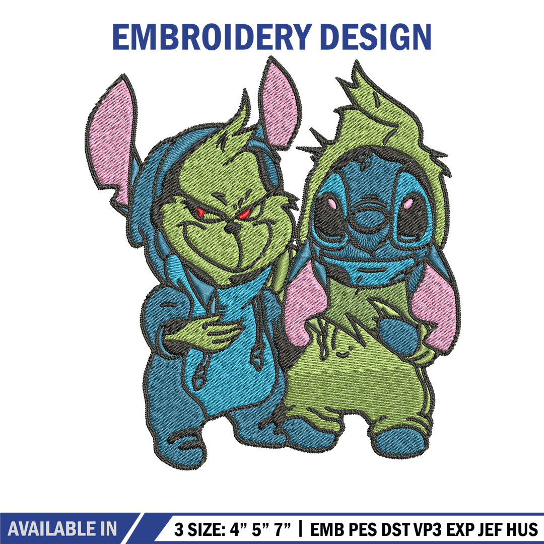 Grinch and Stitch Embroidery design, Grinch and Stitch Embro | Inspire ...