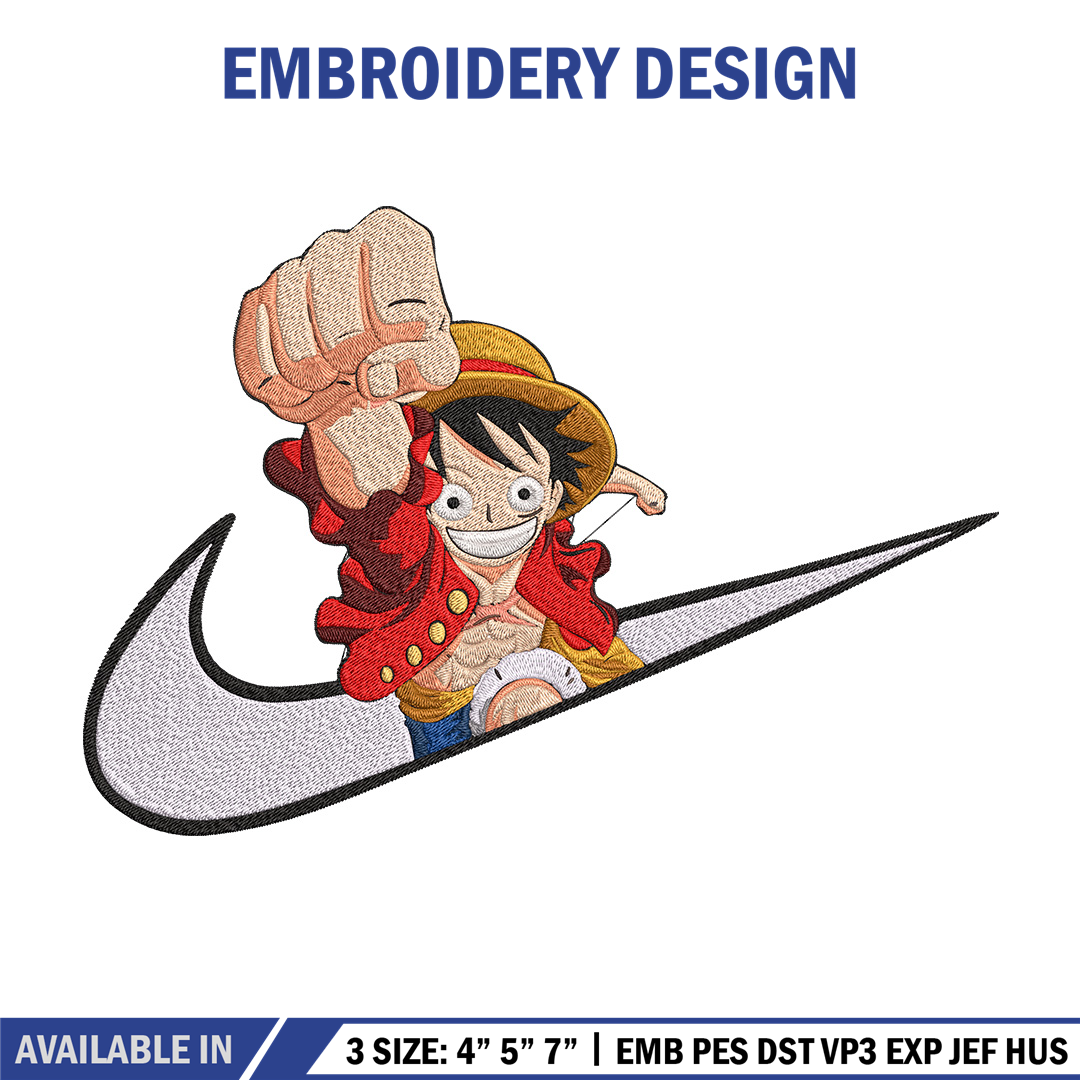 Luffy nike Embroidery Design, One piece Embroidery, Embroide | Inspire ...