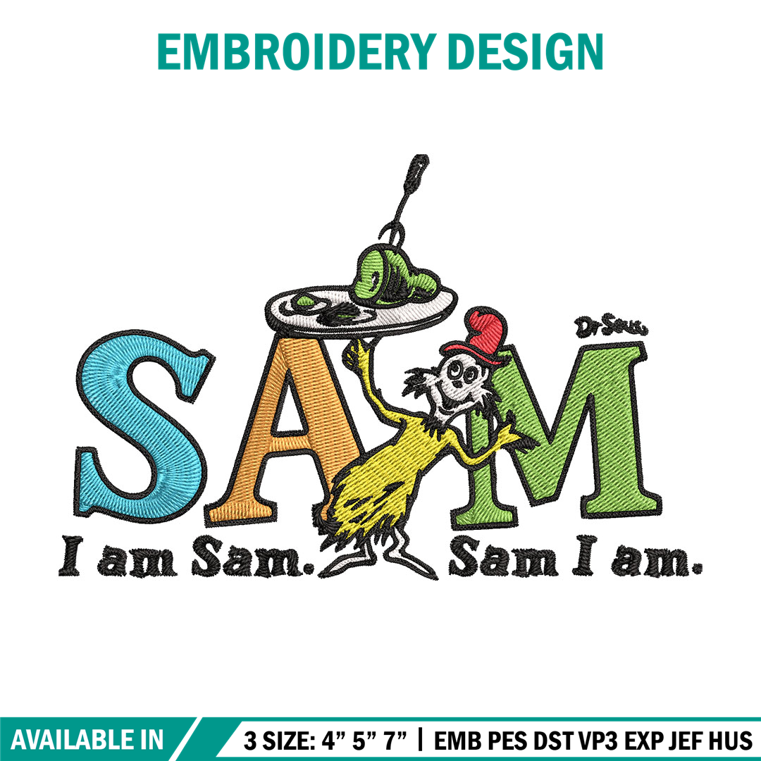 I am Sam Sam I Am Dr. Seuss Embroidery Design, Dr Seuss Embr | Inspire ...