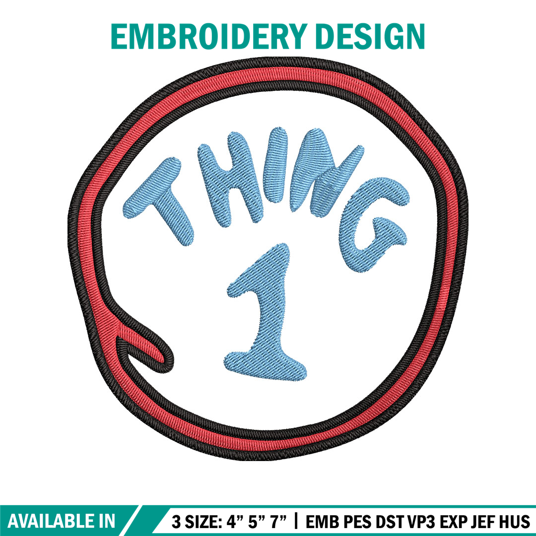 Thing 1 logo Embroidery Design, Embroidery File, logo Embroi - Inspire ...