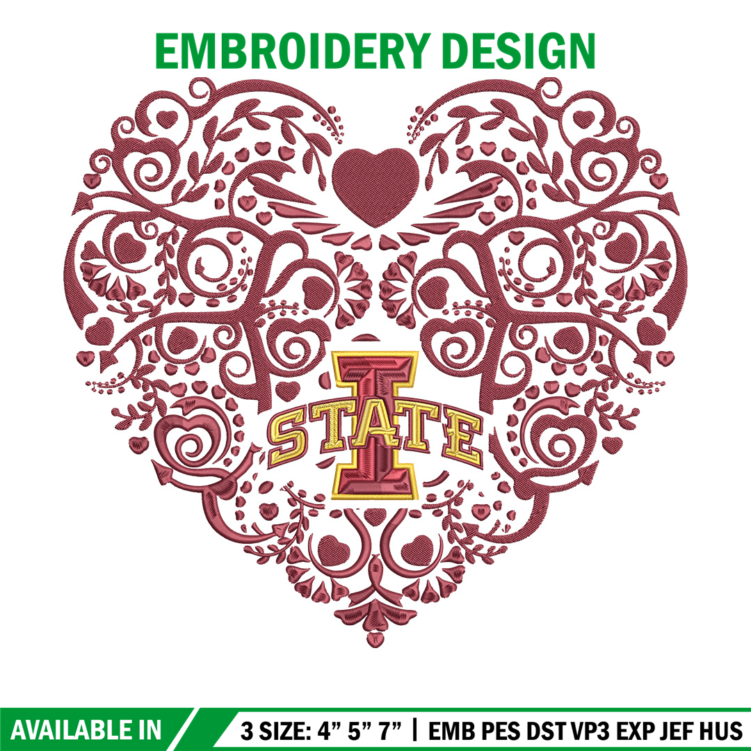 Iowa State Cyclones heart embroidery design, Sport embroider | Inspire ...