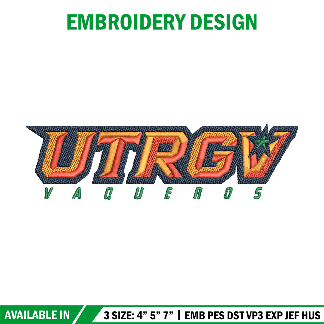UTRGV logo embroidery design, NCAA embroidery, Sport embroid | Inspire ...