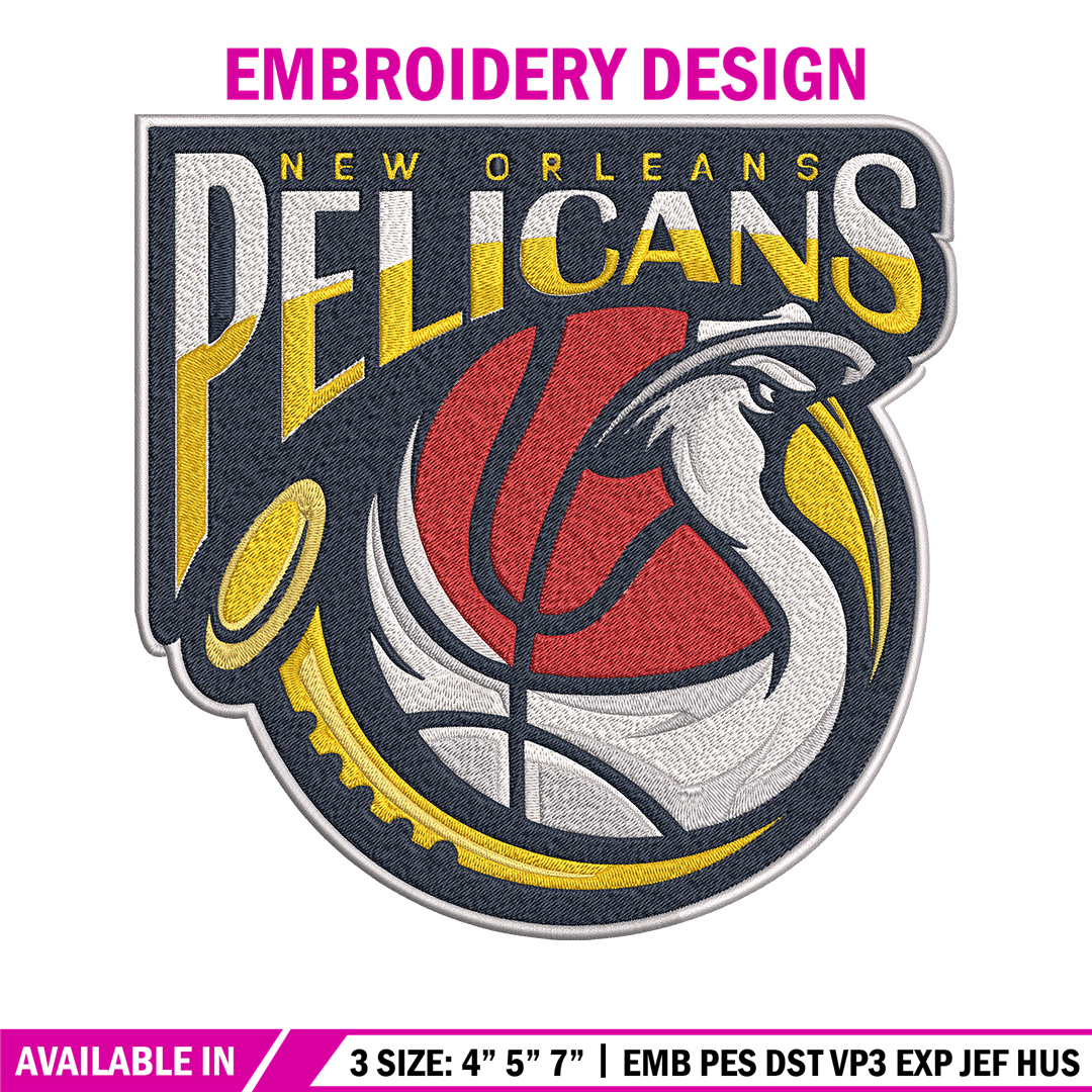 Orleans Pelicans logo embroidery design, NBA embroidery,Spor | Inspire ...