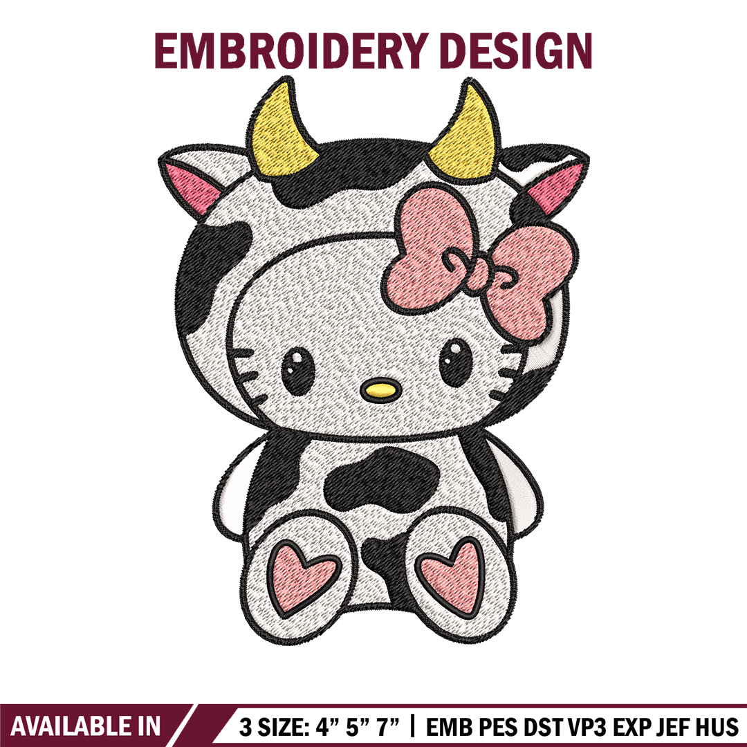 Cow Hello Kitty Embroidery design, Cow Hello Kitty Embroider | Inspire ...