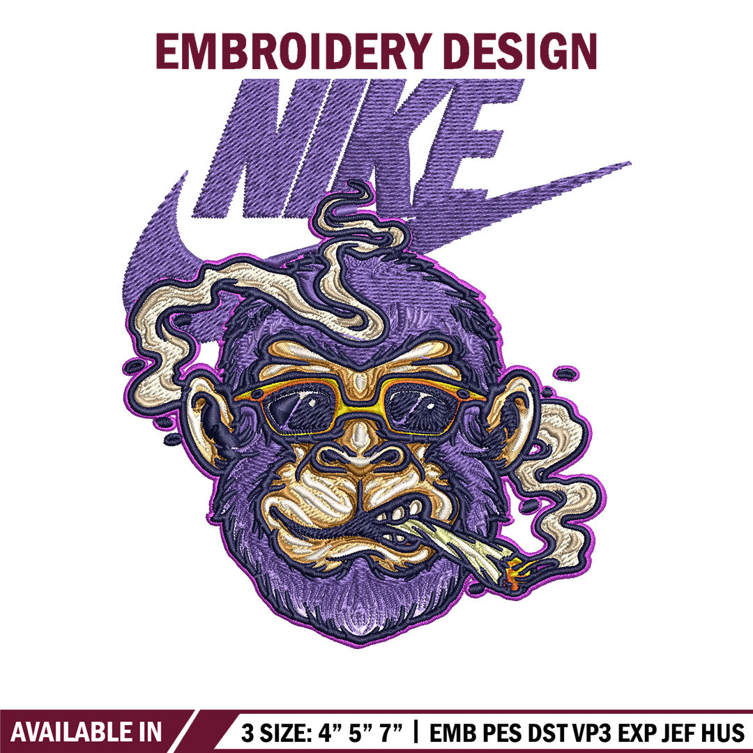 Monkey head smoking Nike Embroidery design, Monkey Embroider | Inspire ...