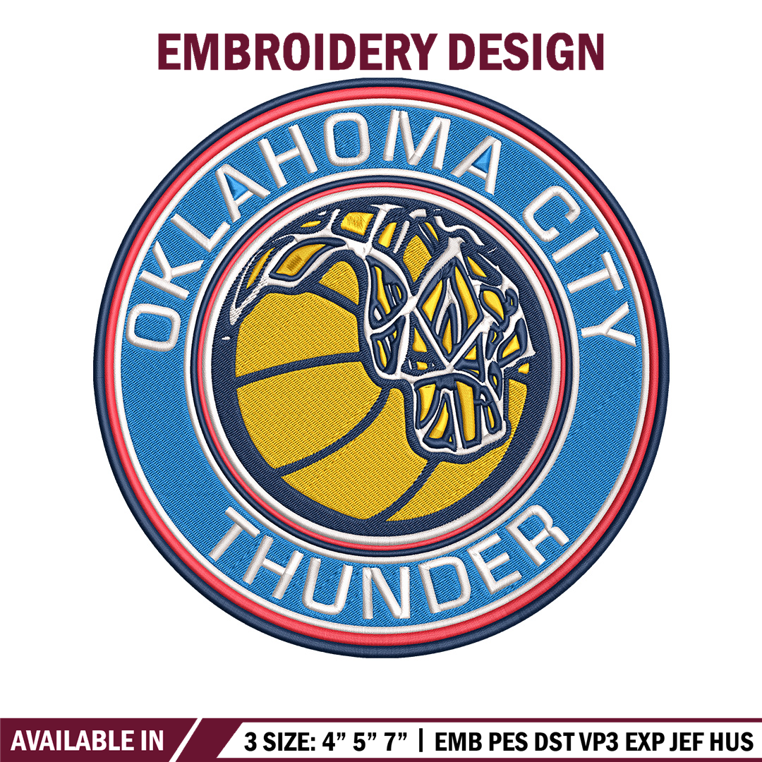 Oklahoma City Thunder logo embroidery design,NBA embroidery, | Inspire ...