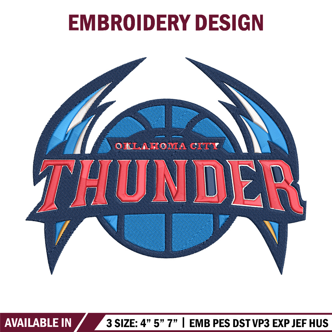 Oklahoma Thunder logo embroidery design,NBA embroidery,Sport | Inspire ...