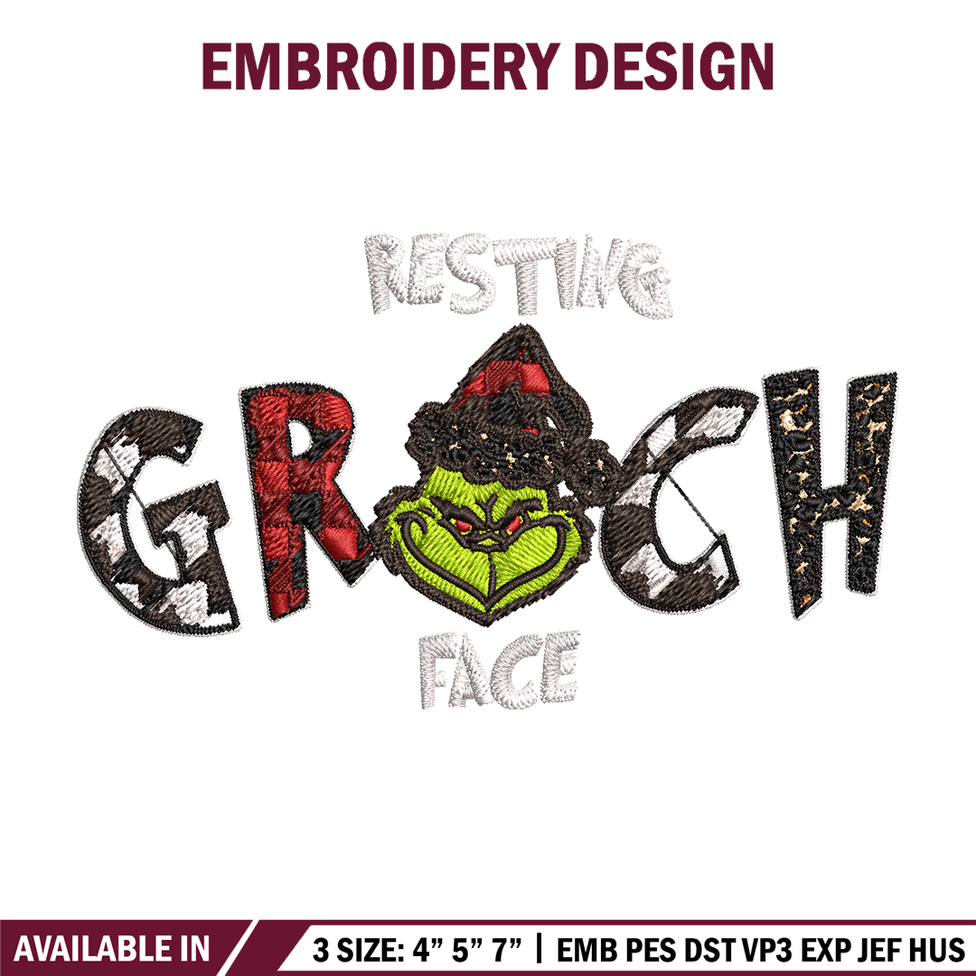 Resting Grinch Face Embroidery design, Grinch christmas Embr | Inspire ...