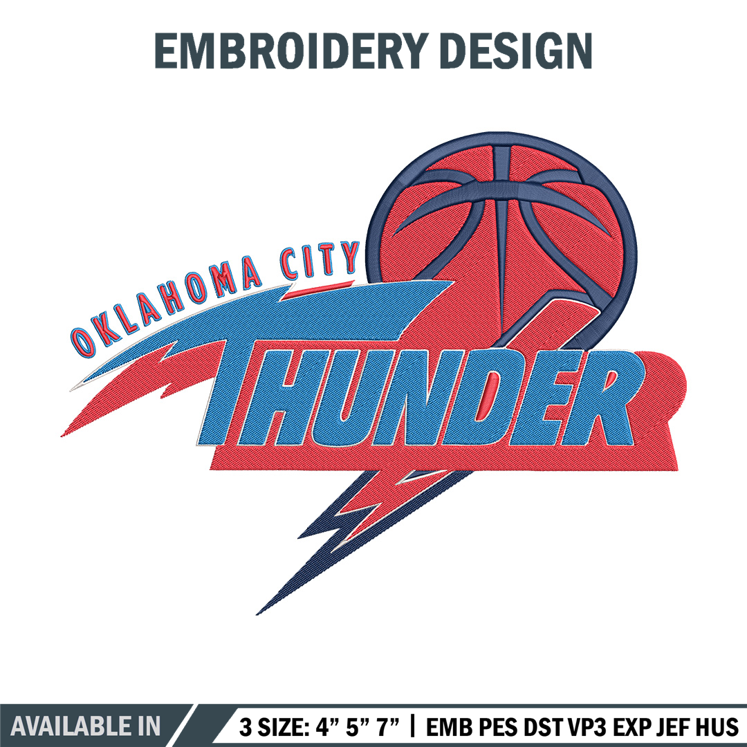 Oklahoma City Thunder logo embroidery design,NBA embroidery, | Inspire ...