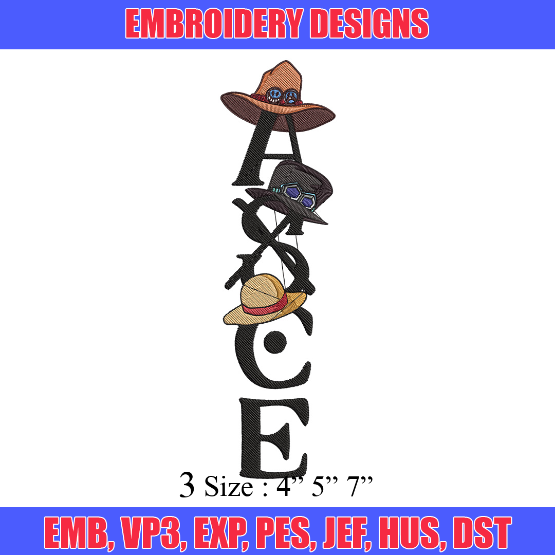 Ace tattoo Embroidery Design, One piece Embroidery, Embroide | Inspire ...