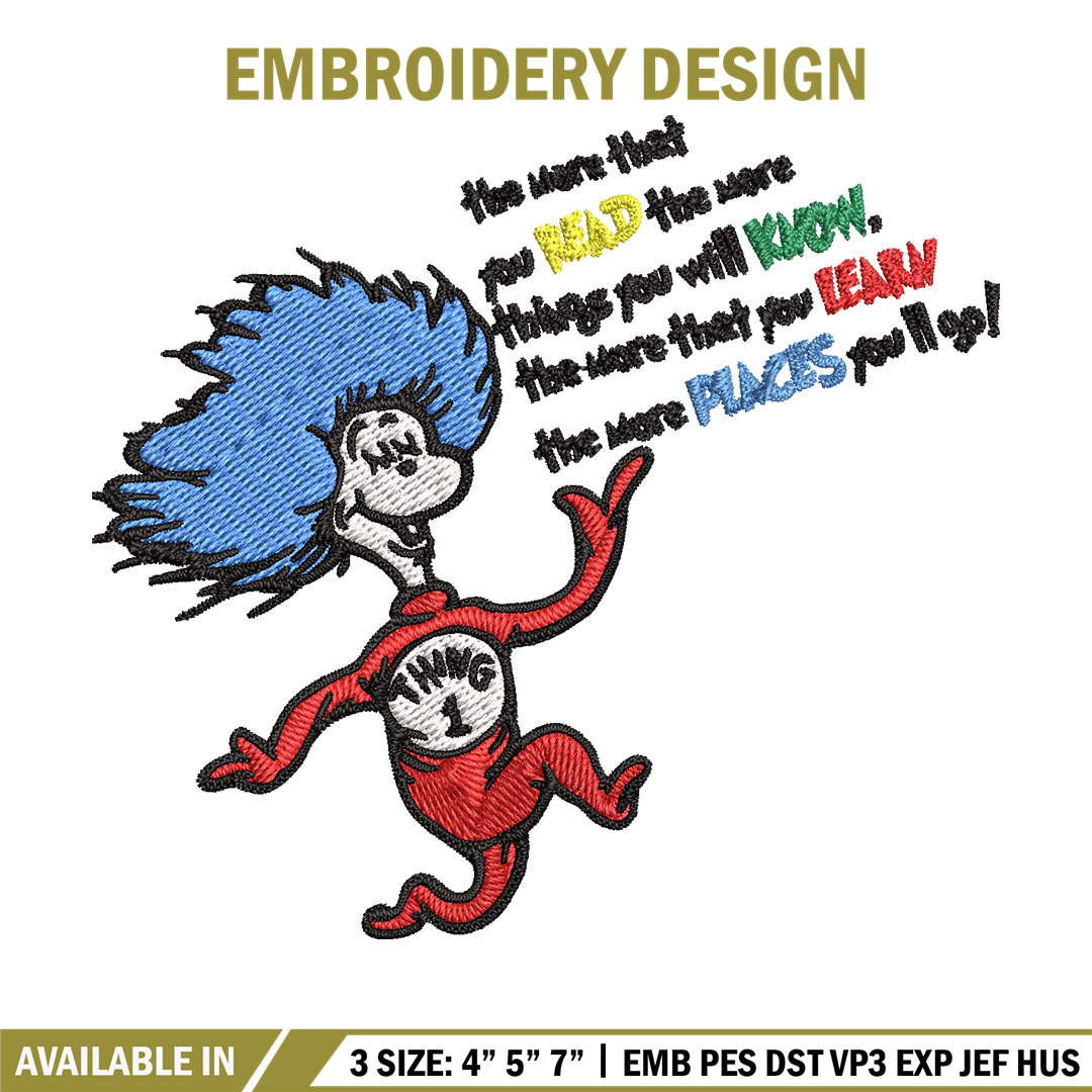 Thing One Embroidery Design, Dr seuss Embroidery, Embroidery | Inspire ...