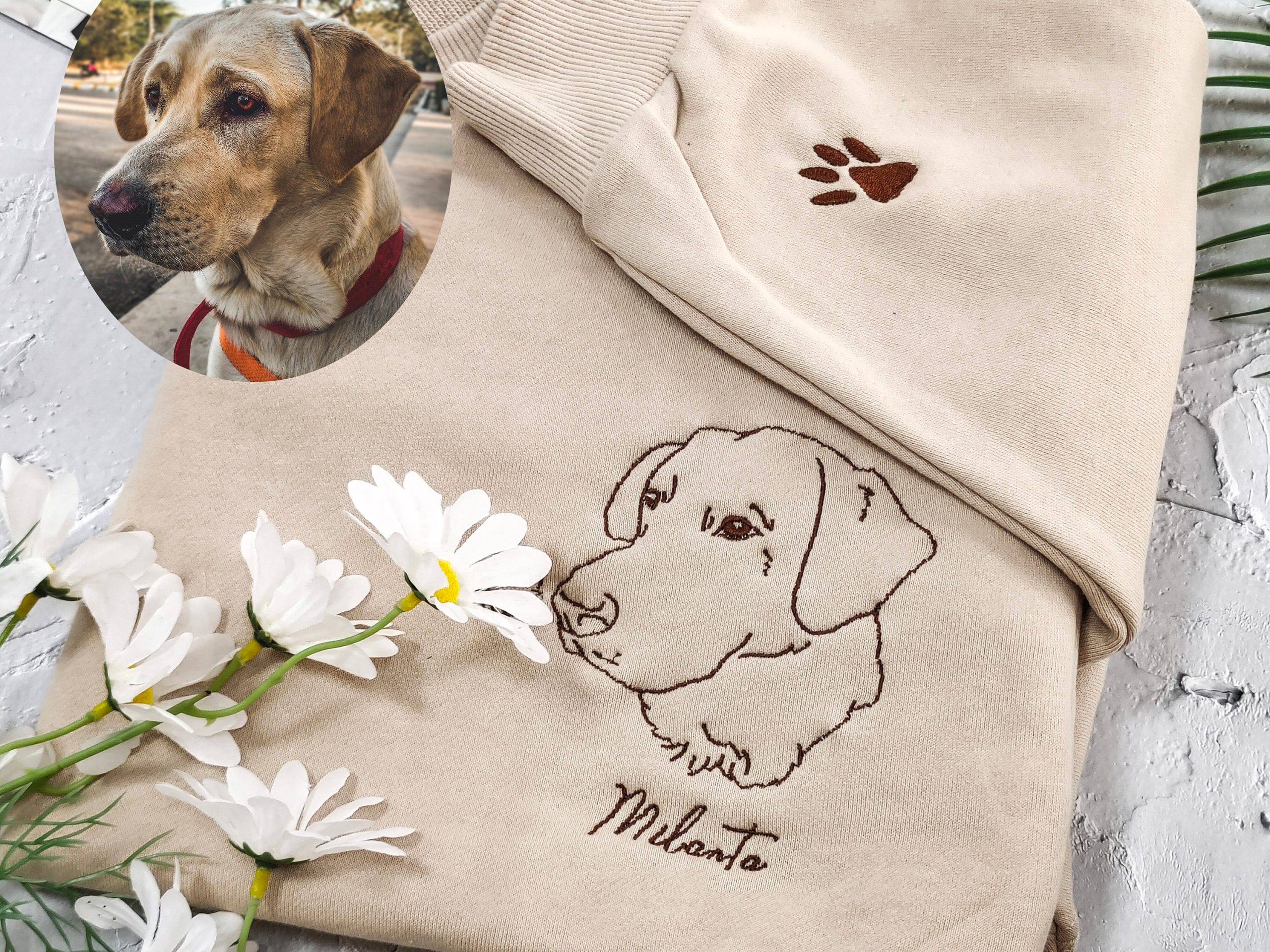Custom Dog Face Photo with Name amp Dog Paw Embroidered Swea | Inspire ...