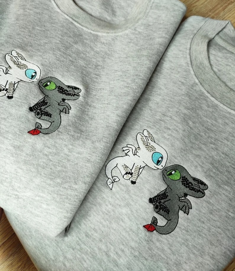 Toothless And Light Furry Couple Matching Embroidered Sweats | Inspire ...