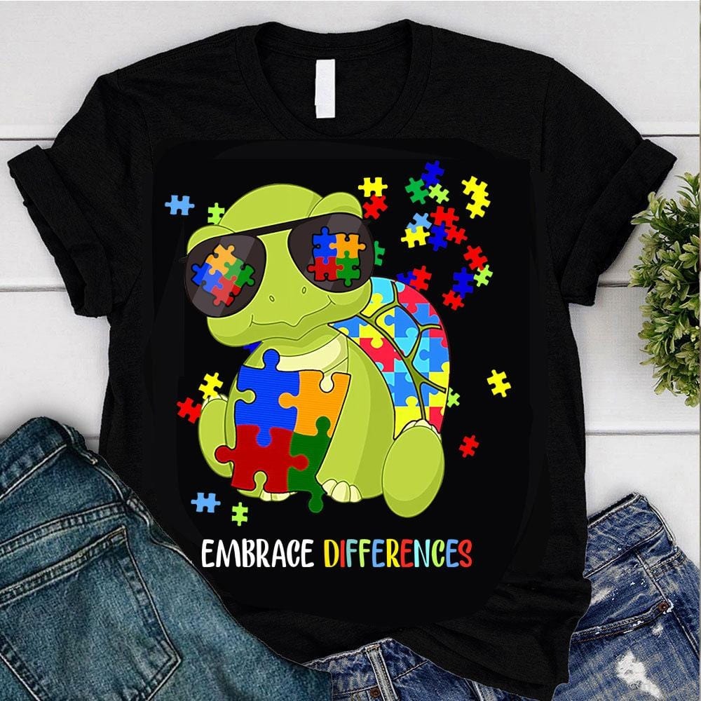 Autism With Puzzle Turtle Embrace Differences Shirt, Turtle | Inspire ...