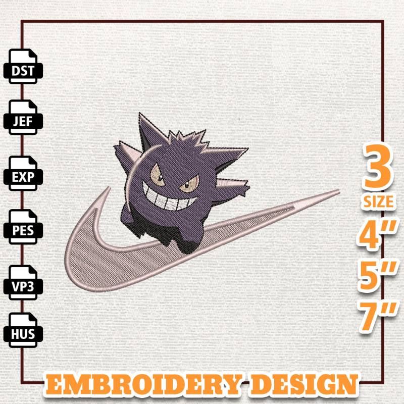 Nike Gengar Anime Embroidery Design, PES, HUS, DST, EXP etc. - Inspire ...