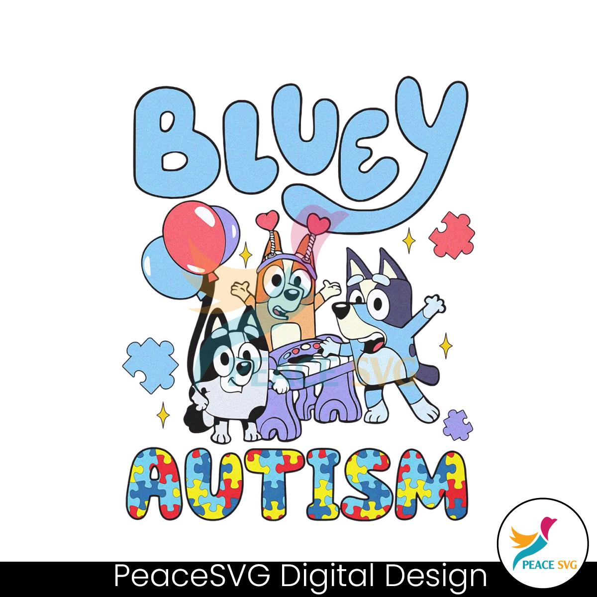 Bluey Autism I Wear Blue For Autism Awareness PNG - Inspire Uplift