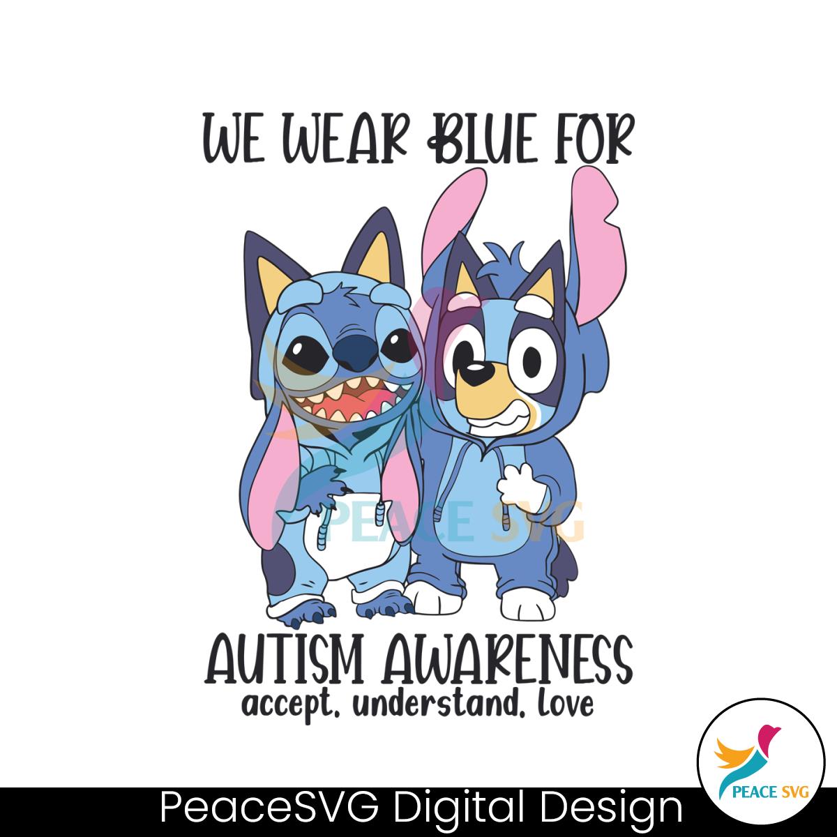 Bluey and Stich Wear Blue For Autism SVG - Inspire Uplift